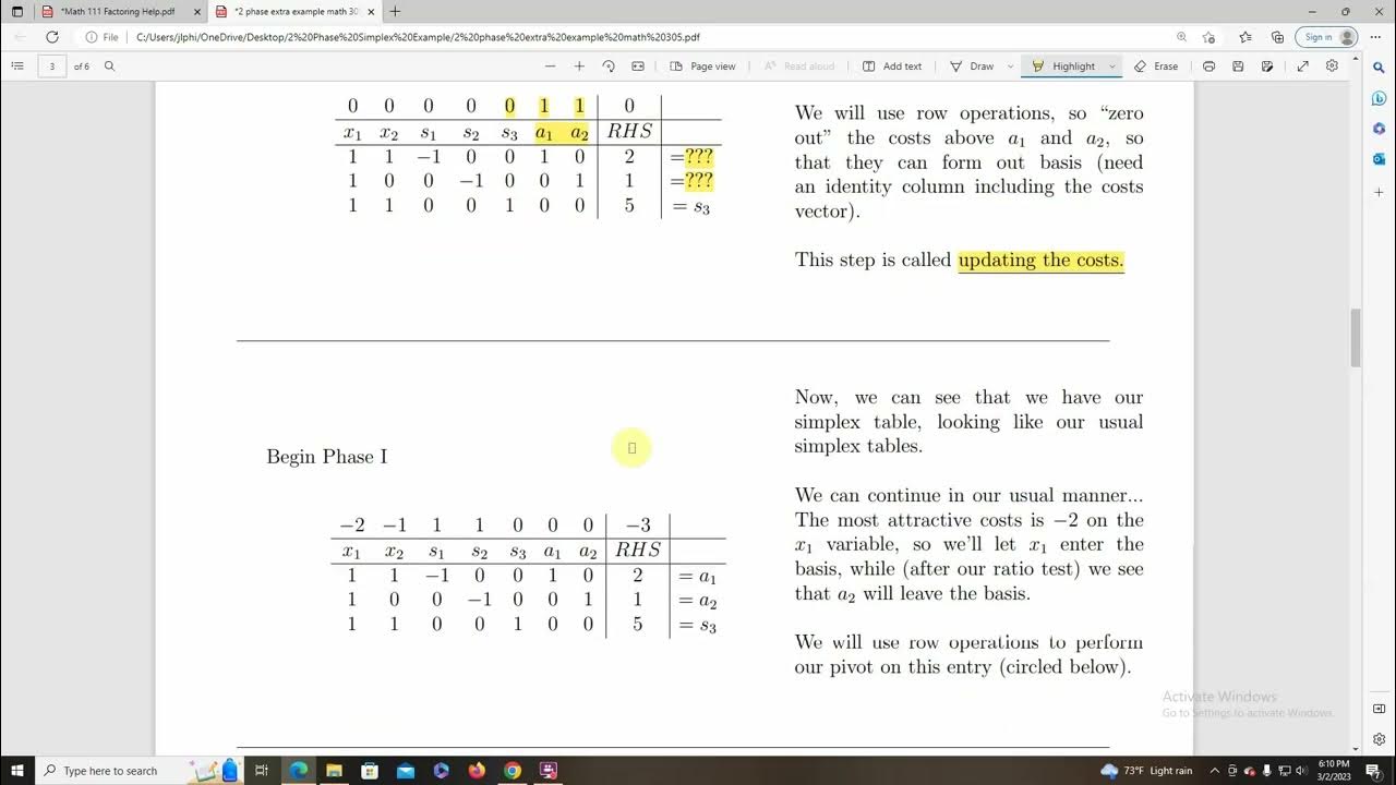 2 Phase Simplex Algorithm - YouTube