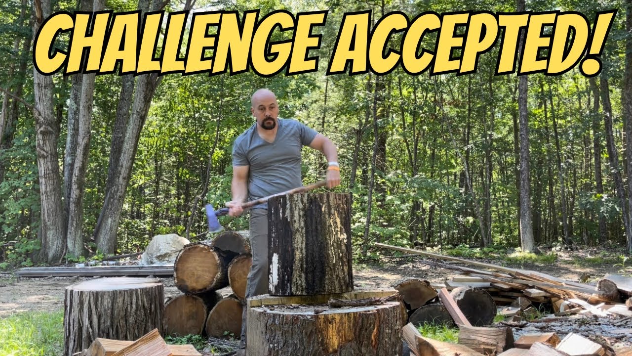 Splitting firewood by hand! 5 piece challenge!!! - YouTube