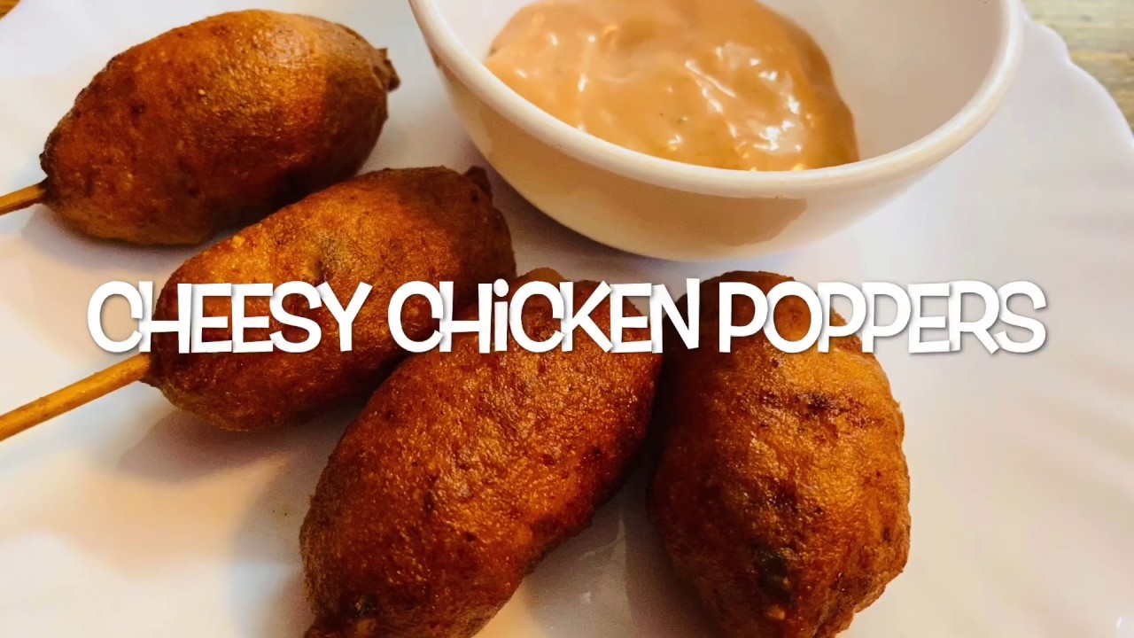 Cheesy Chicken Poppers | Cheesy Chicken corn dogs | Chicken Fritters ...