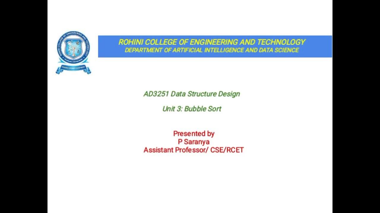 Bubble Sort #Data Structure Design #AD3251#Artificial Intelligence ...
