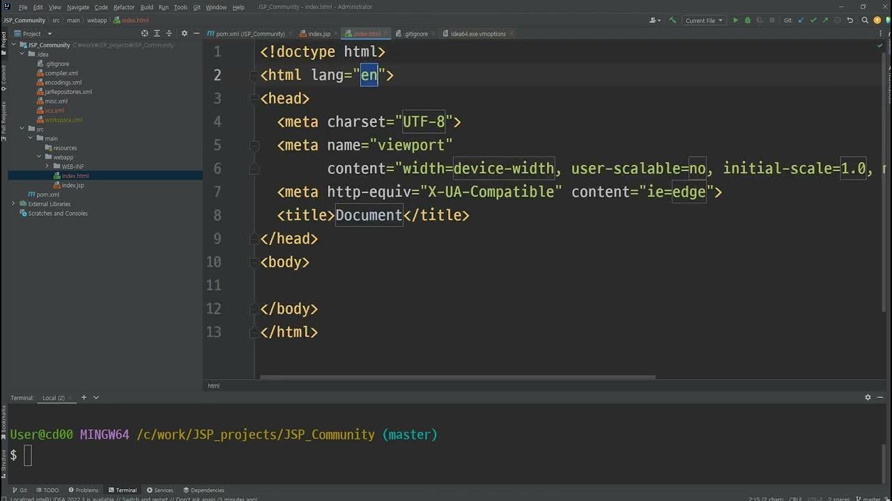 23 01 14, JSP 게시판 만들기, 5강, src/webapp/index.html 파일 생성 - YouTube