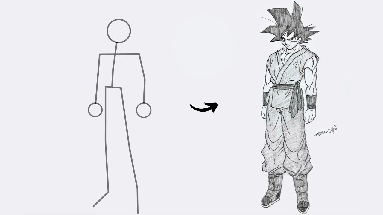 How to draw Goku Full Body out of Stick Man | Easy Step by Step - YouTube