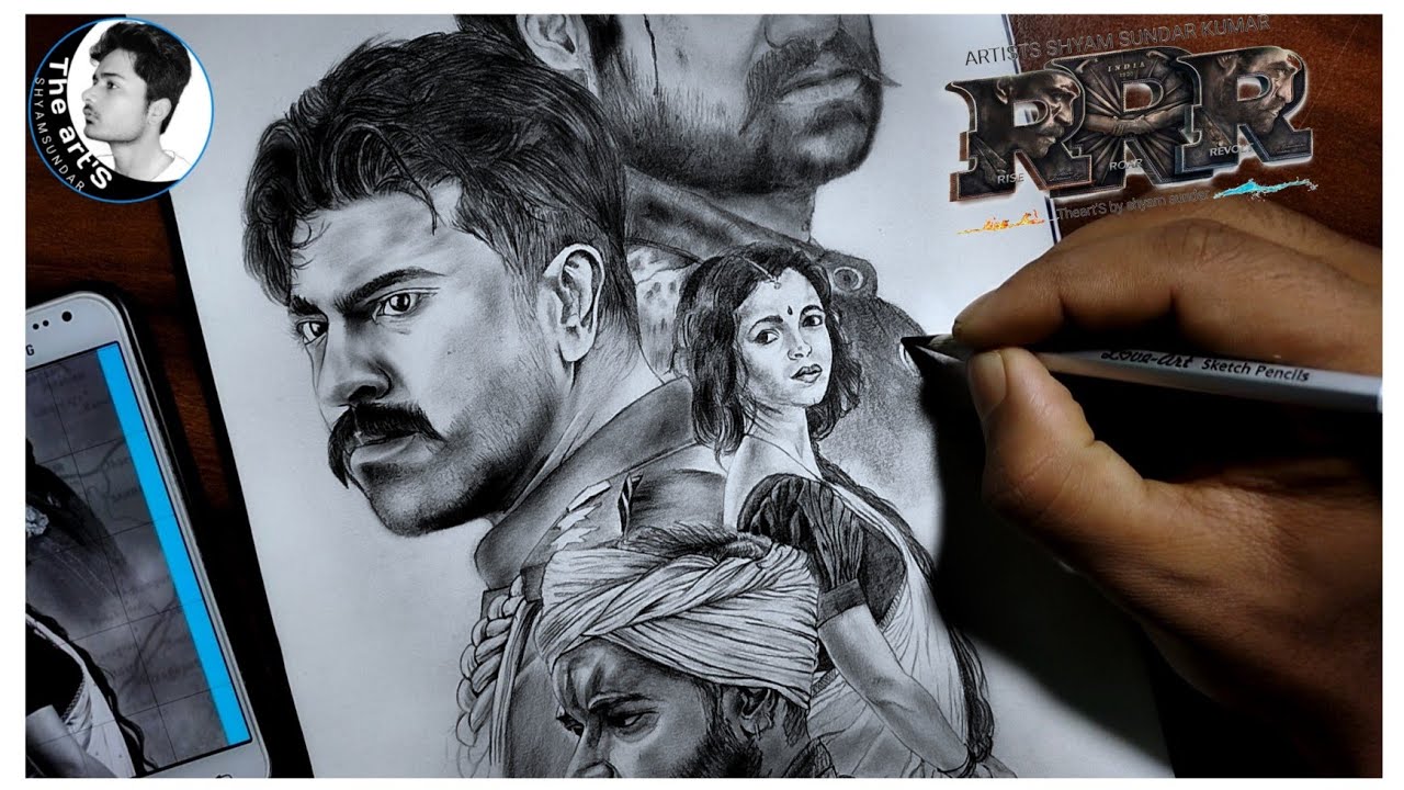 Full Drawing of RRR Poster Jr.NTR, Ram Charan, Ajay Devgan & Alia Bhatt ...