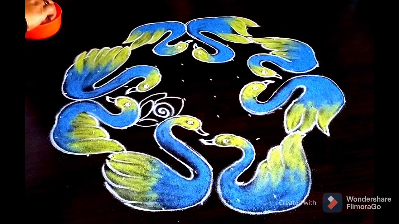 Creative Swan Rangoli with 10 dots//Simple and easy Rangoli designs ...
