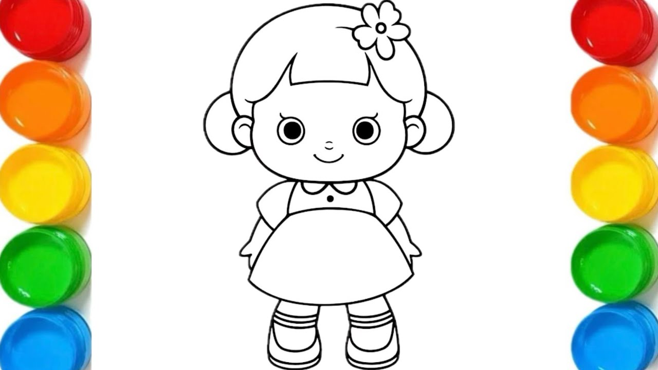 Cute Doll Drawing & Colouring For Kids|Easy Step by Step Doll Drawing ...