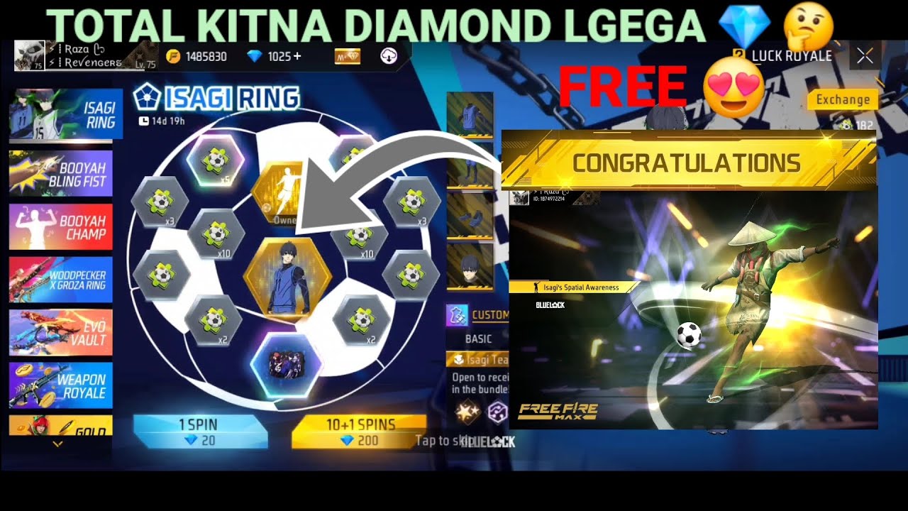 ISAGI RING EVENT FREE FIRE || FREE FIRE NEW ISAGI RING EVENT SPINS ...