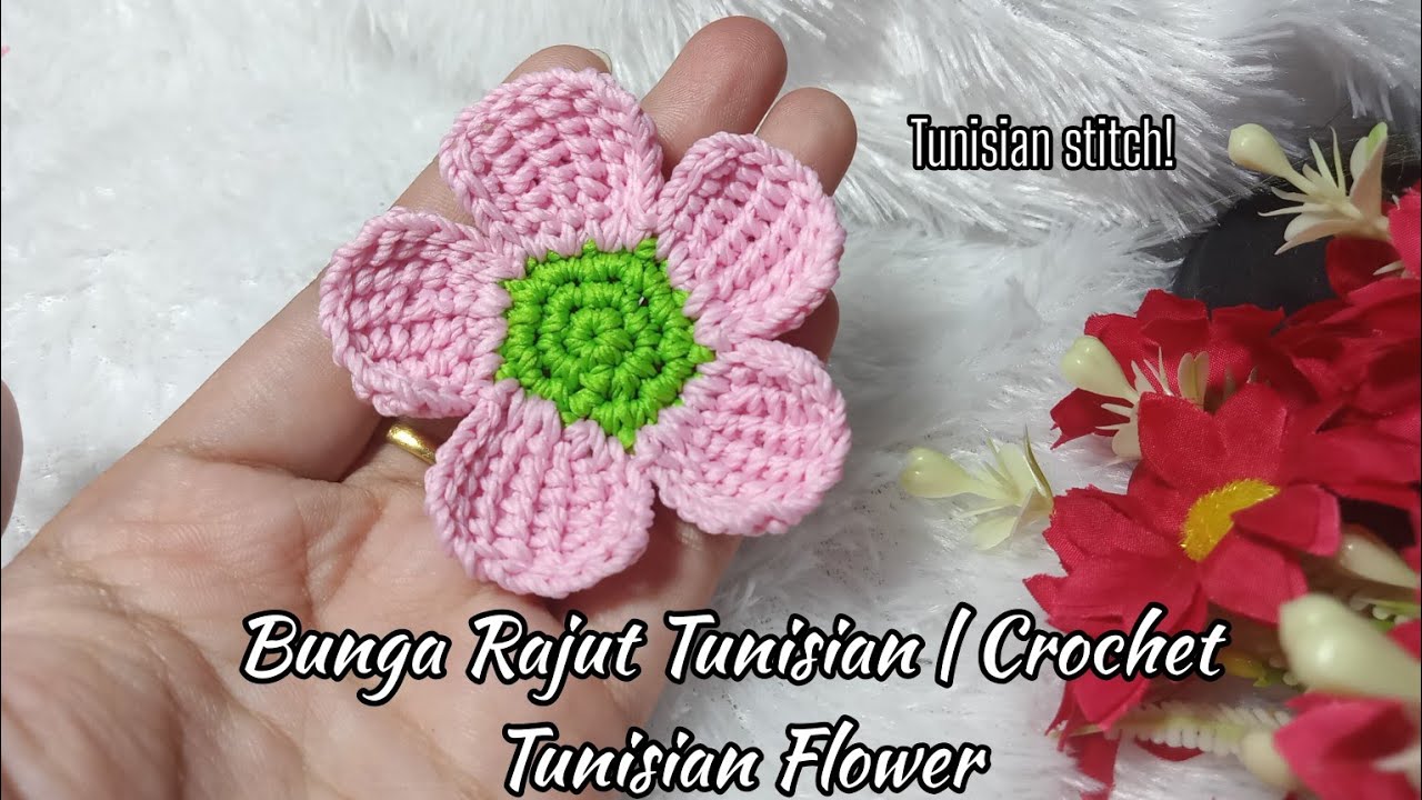 Bunga Rajut Tunisian | Crochet Tunisian Flower - YouTube