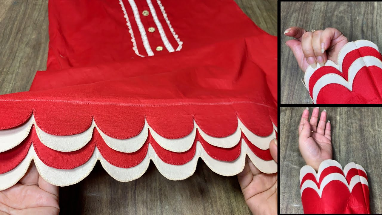 Cutwork sleeves design cutting and stitching | Cutwork daman design ...