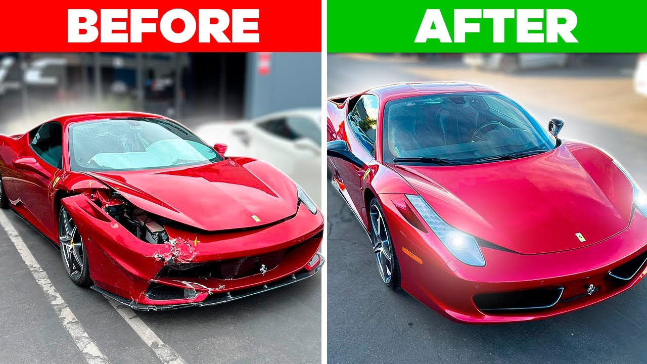 REBUILDING WRECKED FERRARI 458 IN 10 MINUTES - YouTube