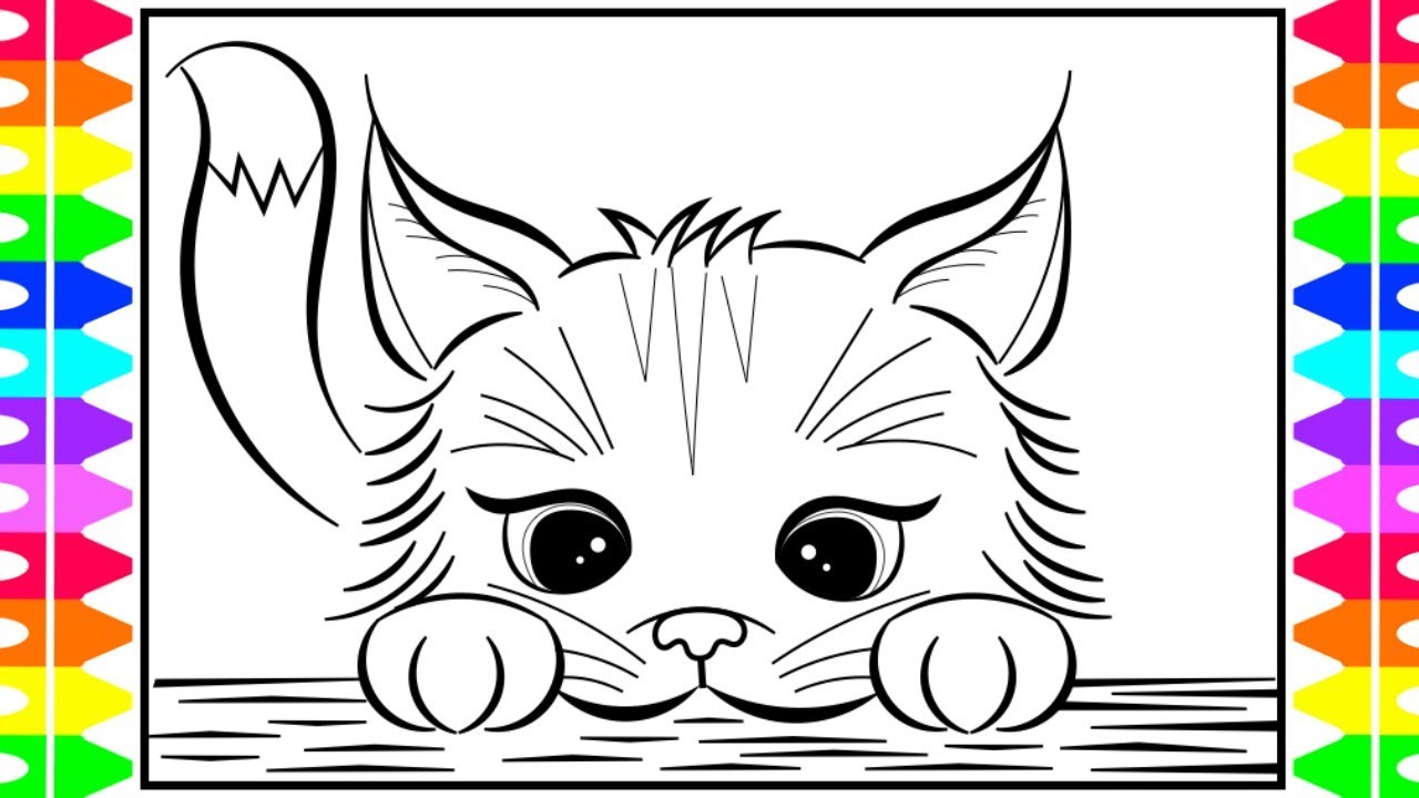 How to Draw a Cute Kitten 🐱💜💙 Playing Peek A Boo | Cute Kitten Drawing ...