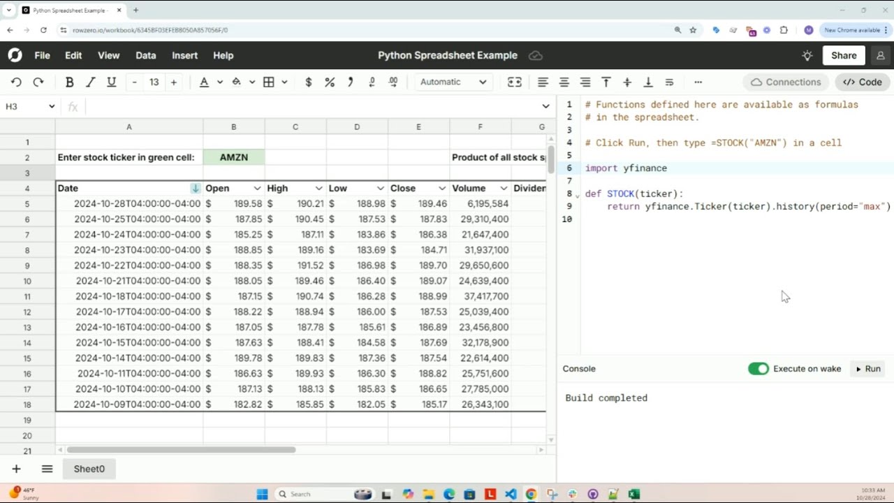 Easily Code Python In Your Spreadsheet With Row Zero Youtube