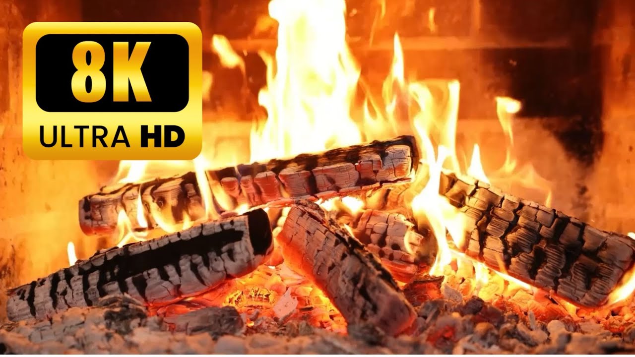 🔥 Cozy Fireplace 8K Fireplace Burning with Crackling Fire Sounds ...