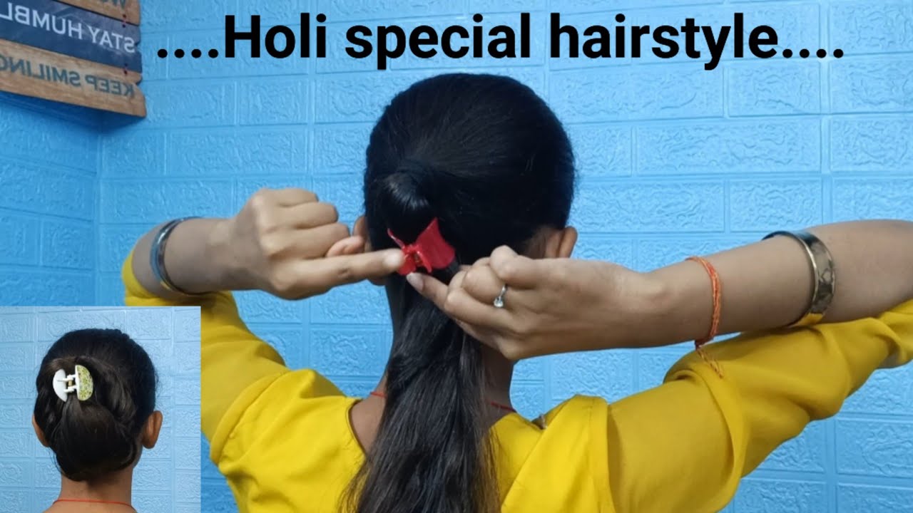 Holi special hairstyle, cletcher hair style, ban hairstyle, wedding and ...