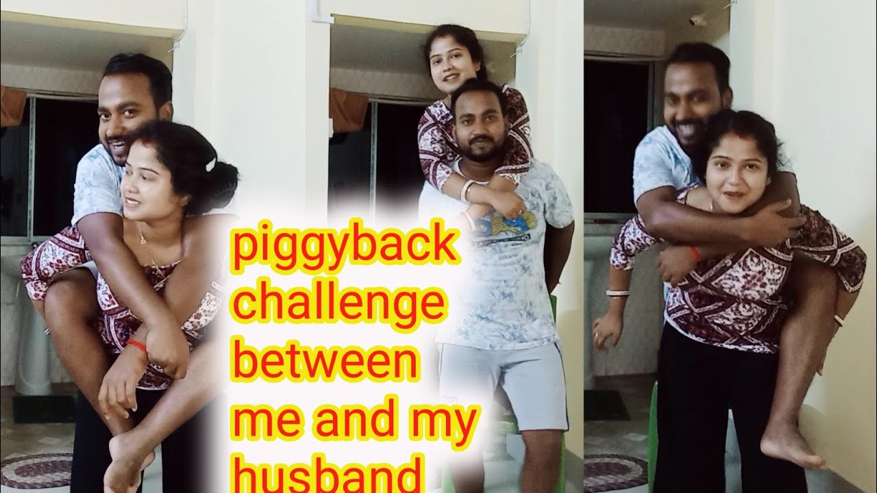 piggyback challenge between me and my husband || funny video ...