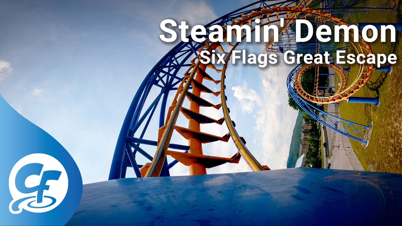 Steamin' Demon front seat on-ride 5K POV @60fps Six Flags Great Escape - YouTube