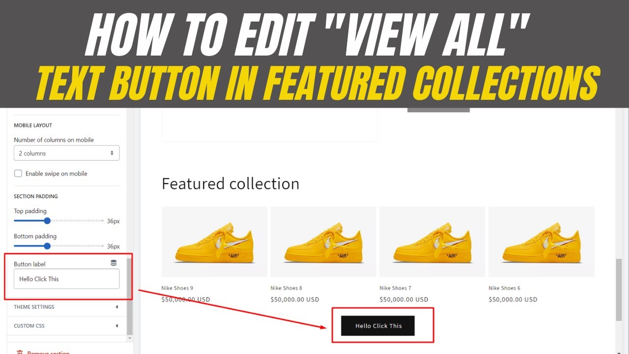 How to edit “view all” button in featured collections - YouTube