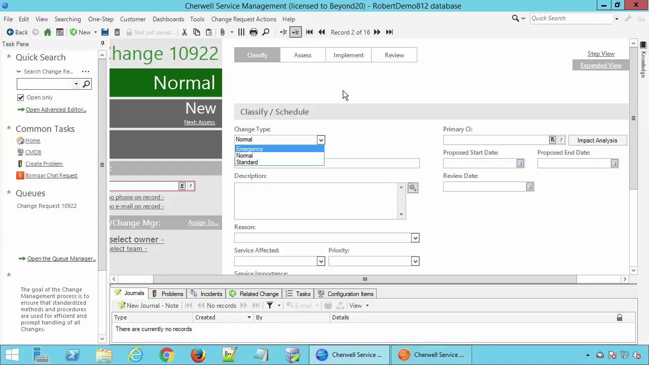 Creating Change Requests in Cherwell to Use Expanded View by Default ...