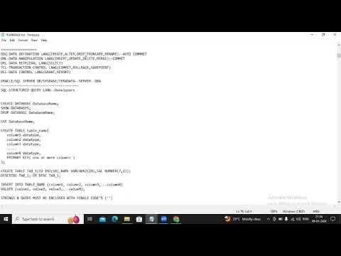 Database Concepts Class 2- Database Datatypes and DDL VS DML VS DRL - YouTube