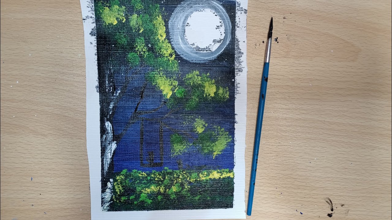 Dark Night Painting Easy | How to Paint a Night Sky with Moon - YouTube