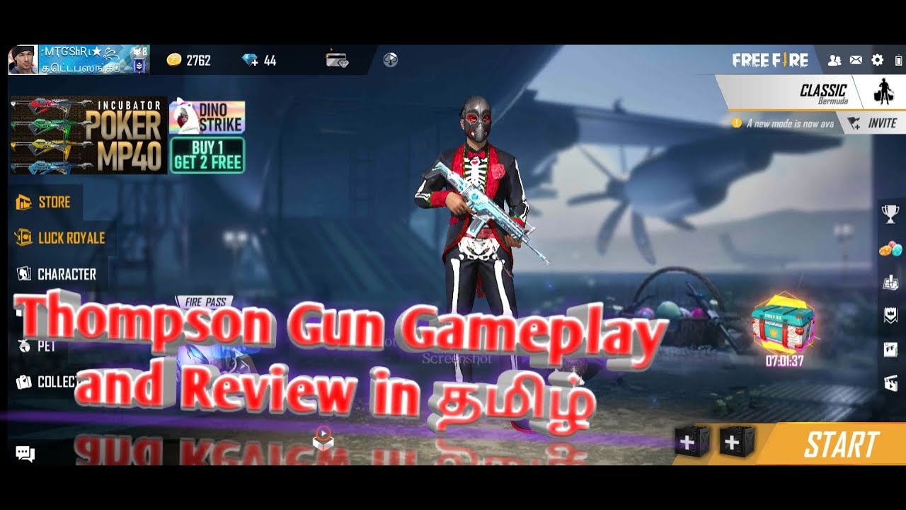 Free Fire New THOMPSON GUN Review and gameplay - YouTube