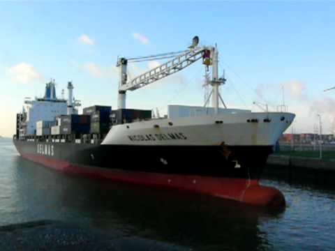 Nicolas Delmas 195 m container ship in Antwerp - YouTube