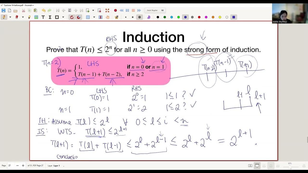 Strong induction example and Big-Oh proof - YouTube