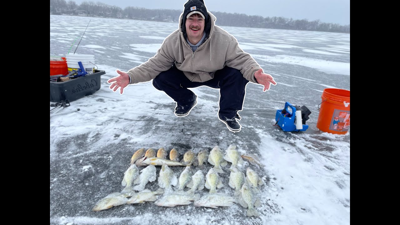 FOX CHAIN O'LAKES ice fishing for JUMBO Panfish - YouTube