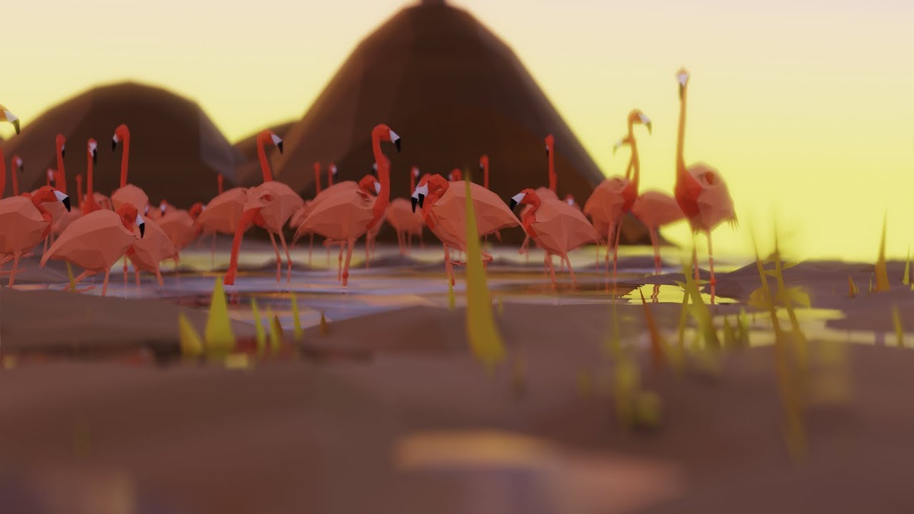 The Synthwave Low Poly FLAMINGOS surfing on the Airwave /// Blender ...