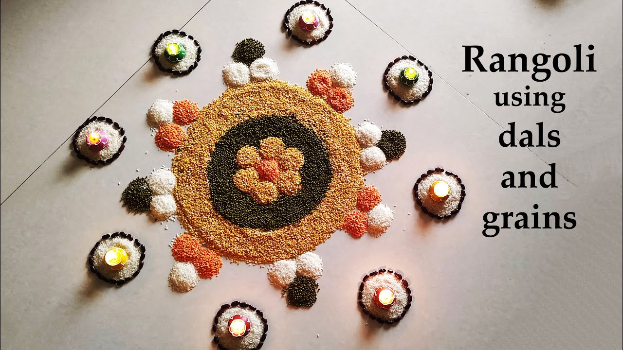 Rangoli using dals and grains | Rangoli using pulses and rice | Rangoli ...