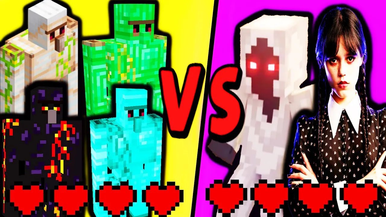 Mutant Golems Vs Entity 303 and Wednesday Addams battle in minecraft ...