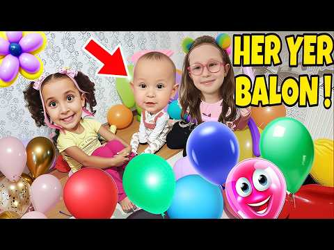 BAHAR BANU ALYA  VE ASEL MİRA YENİ ODASINDA HER YERDE BALONLAR VAR !!