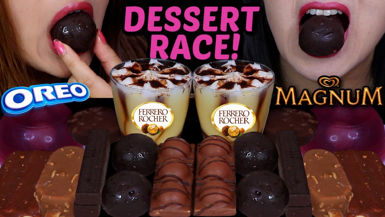 ASMR LEFTOVER DESSERT RACE! GIANT CHOCOLATE ICE CREAM BON BONS, MAGNUM ...