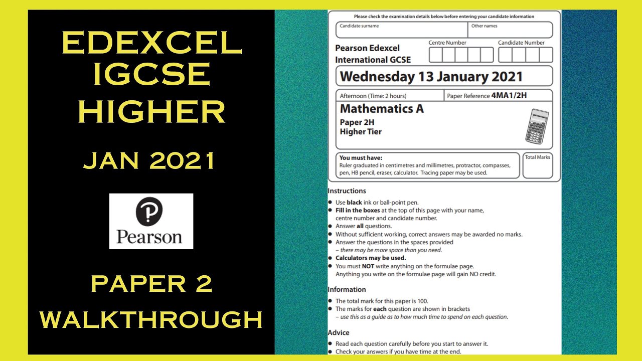 Edexcel International GCSE Maths Higher - January 2021 - Paper 2 ...