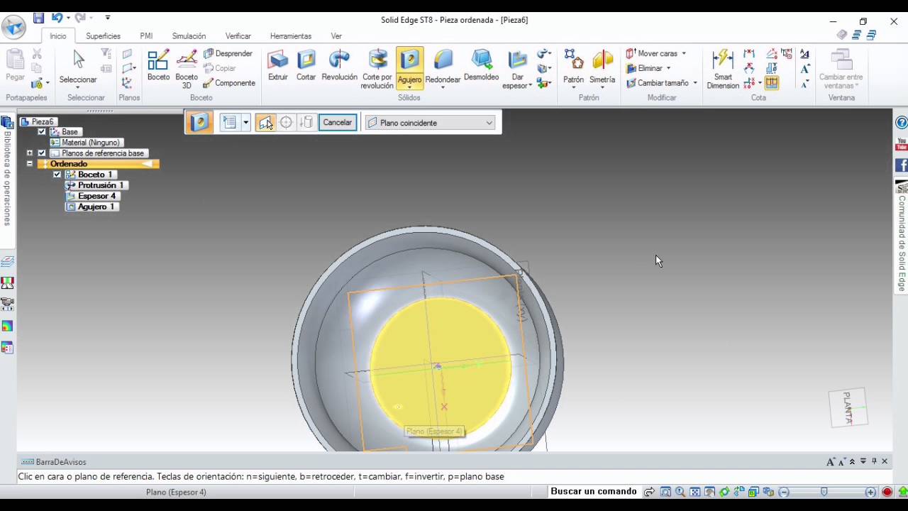 SolidEdge ST8 Tutorial 8: Dar espesor, patrones, simetria, herramientas edición - YouTube