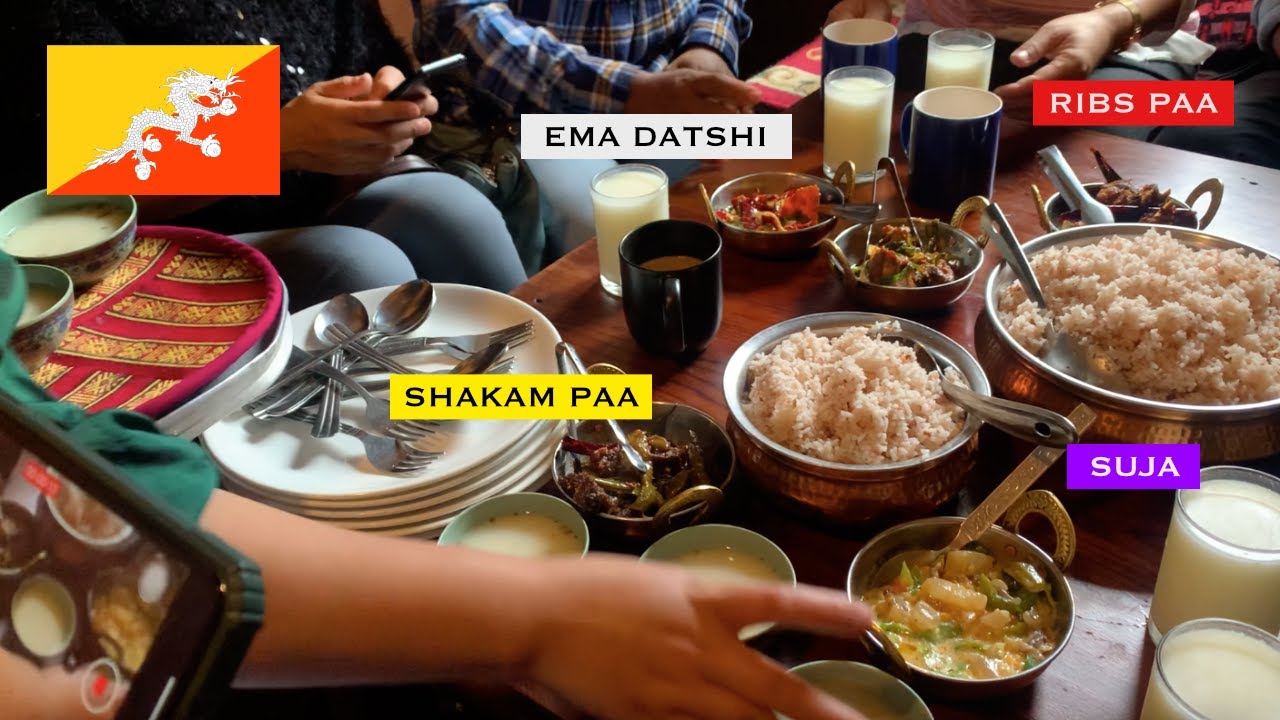 Bhutanese Food/Lunch in Thimphu: Red Rice + Shakam Paa, Ribs Paa, Ema ...
