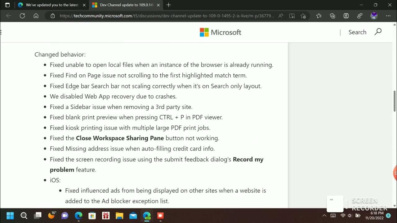Microsoft edge Dev Channel update to 109.0.1495.2 is live - YouTube