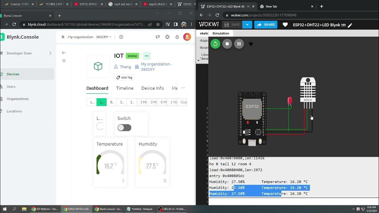 ESP32+DHT22+LED kết nối với Blynk demo trên Wokwi - YouTube ESP32+DHT22+LED kết nối với Blynk demo trên Wokwi - YouTube