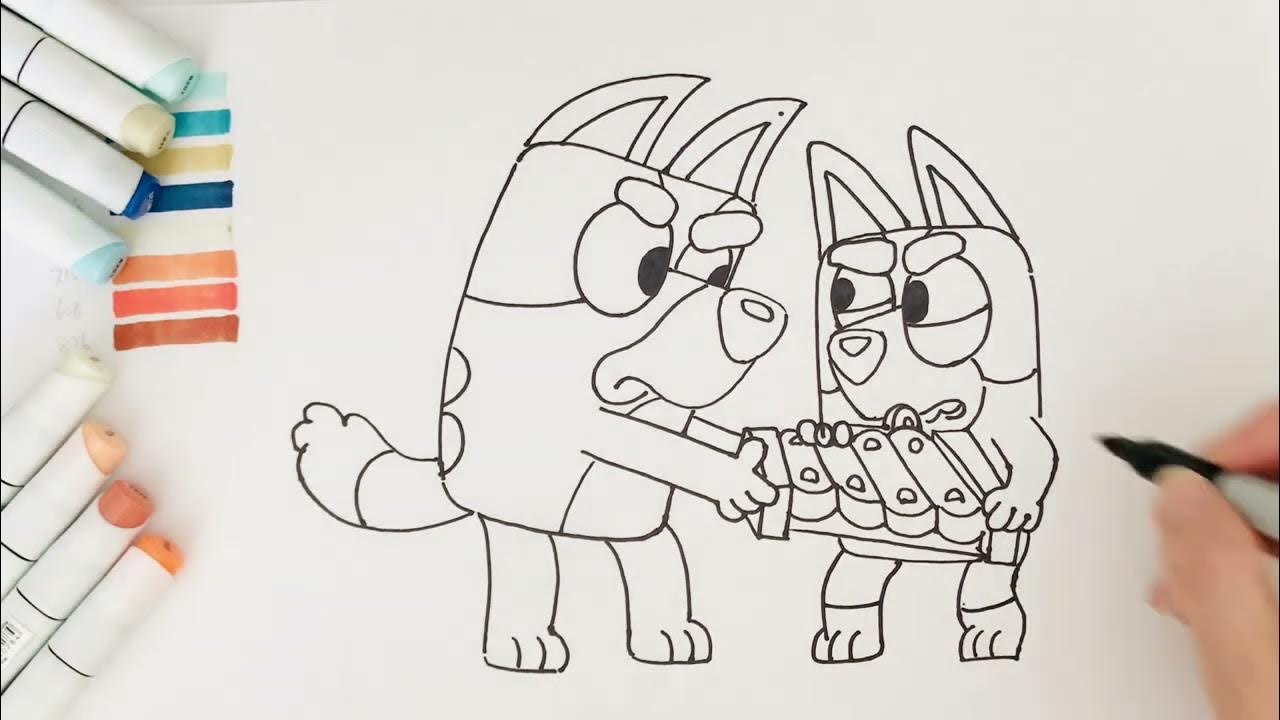 How to Draw A Cute Bluey and Bingo are Grabbing the Magic Xylophone ...