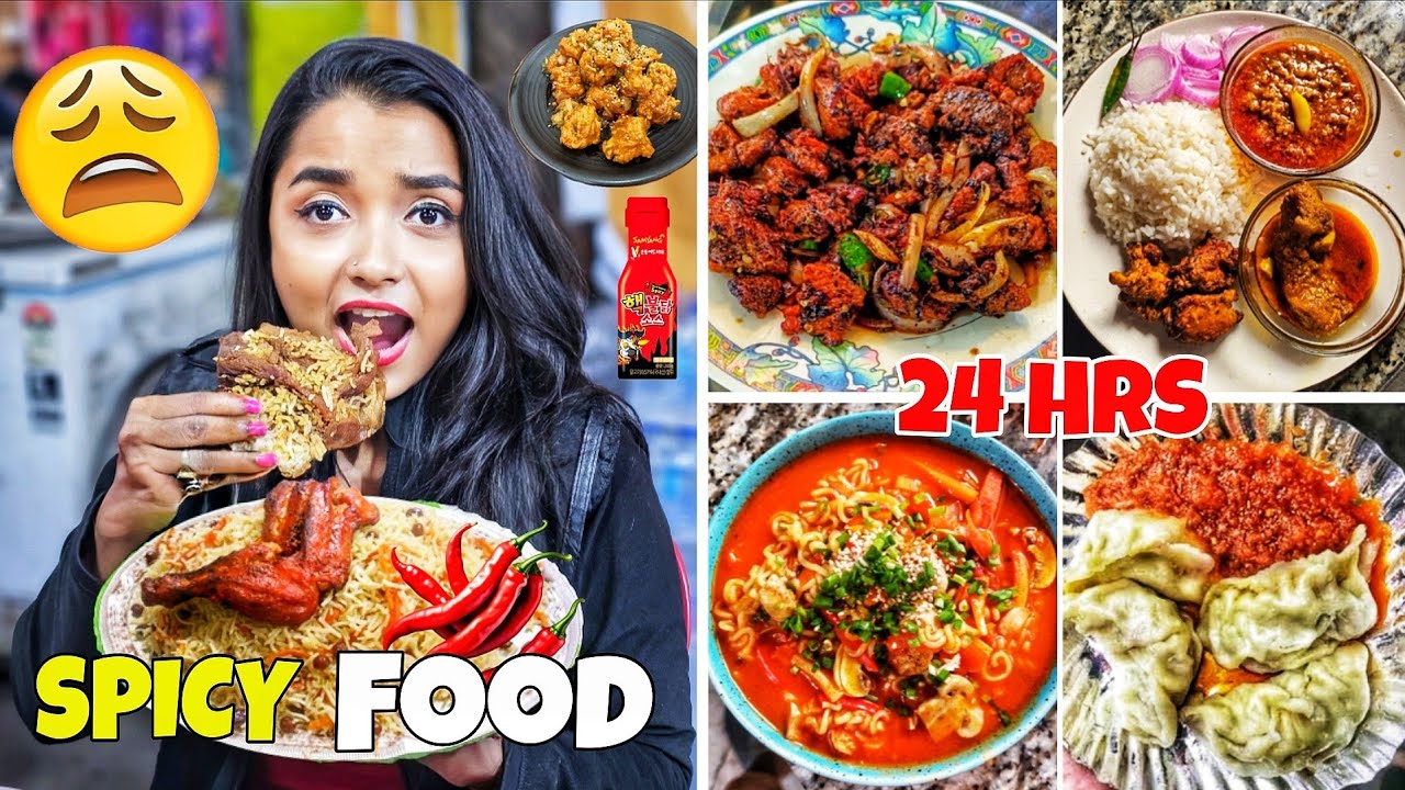 I Ate SPICY FOOD for 24 Hours Challenge | Homemade Vs Street Food ...