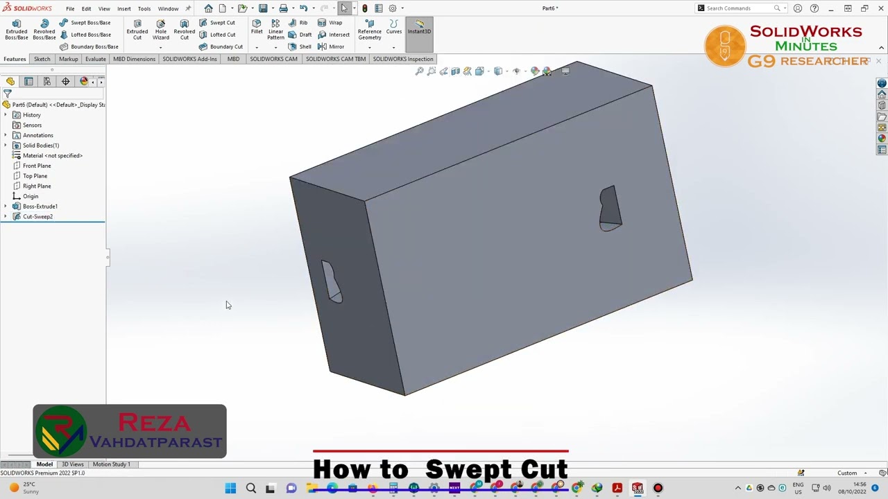 1008 - SolidWorks in Minutes: How to Swept Cut - YouTube