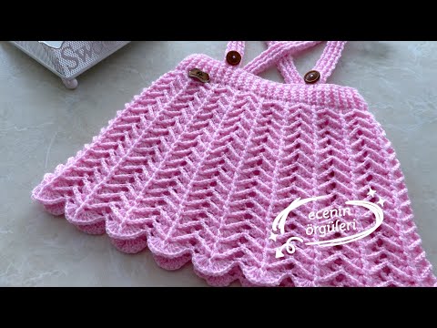 Crocheted Pink Strappy Skirt /Tığ işi Askılı Pembe Etek /1-2 yaş