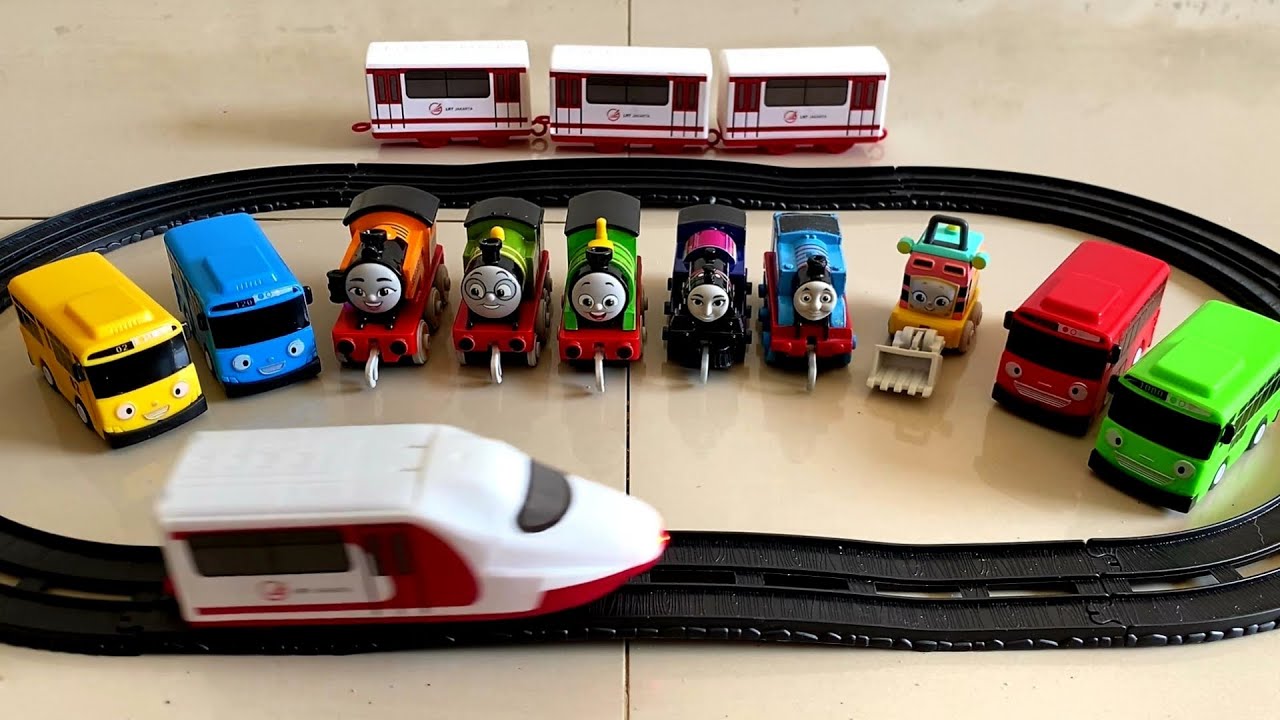 Playing train with thomas,sandy,percy,whiff,kana,nia,diesel,ashima ...