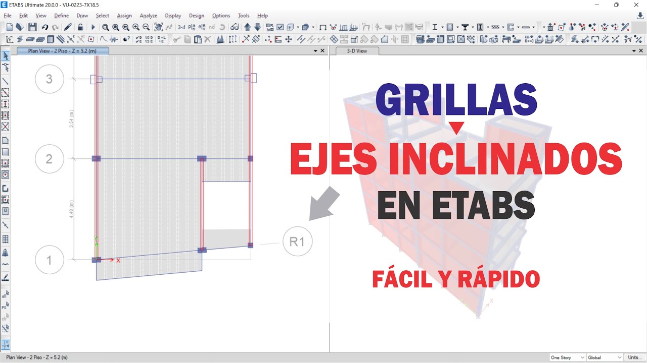 Ejes Inclinados en Etabs / Ejes no ortogonales - YouTube