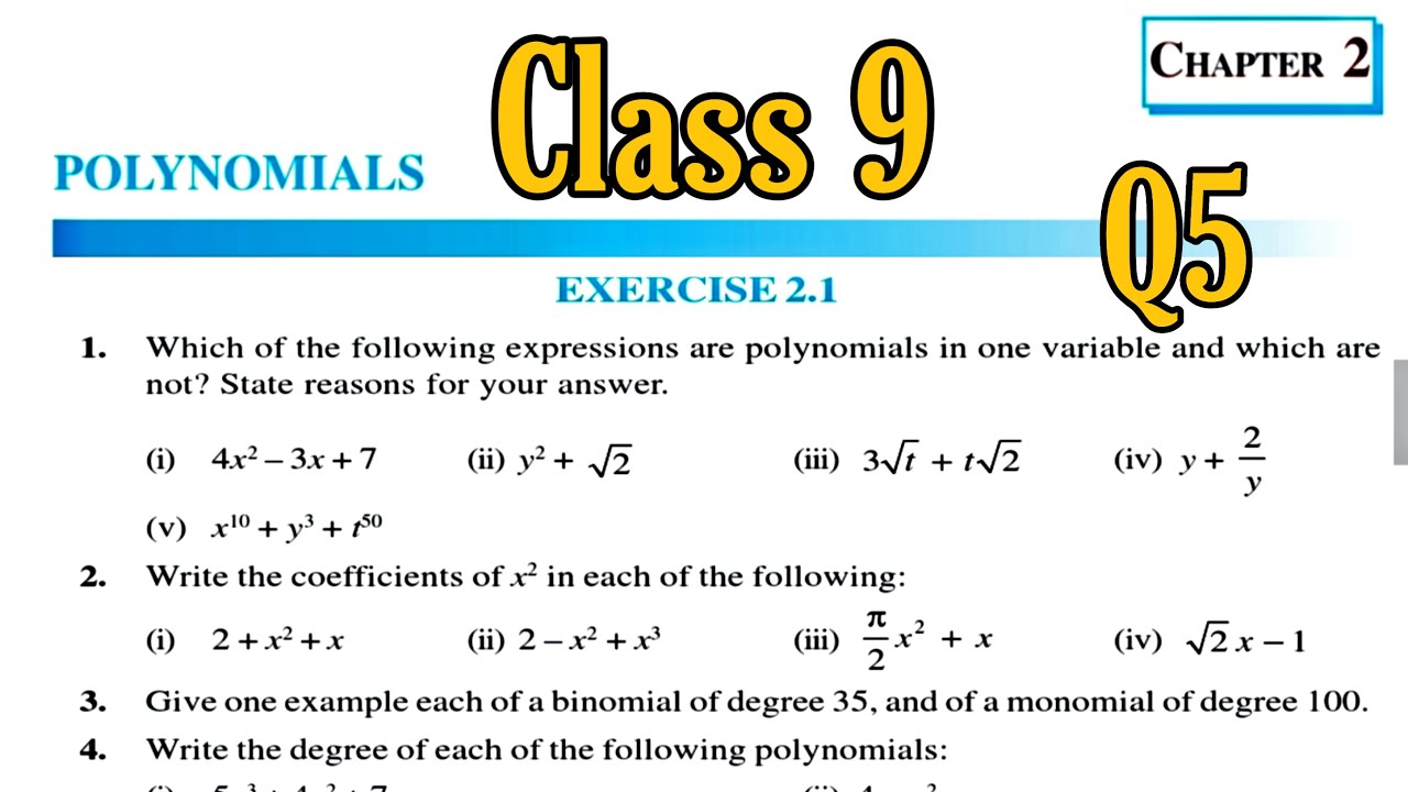 Class 9th Ex 2.1 Q5 Polynomials NCERT | Chapter 2| CBSE | Rajmith Study ...