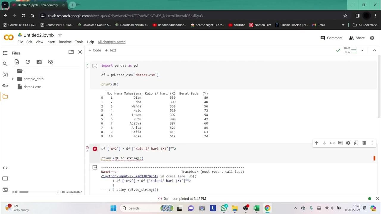 tugas data mining membuat Regresi Linear Sederhana menggunakan Pandas ...
