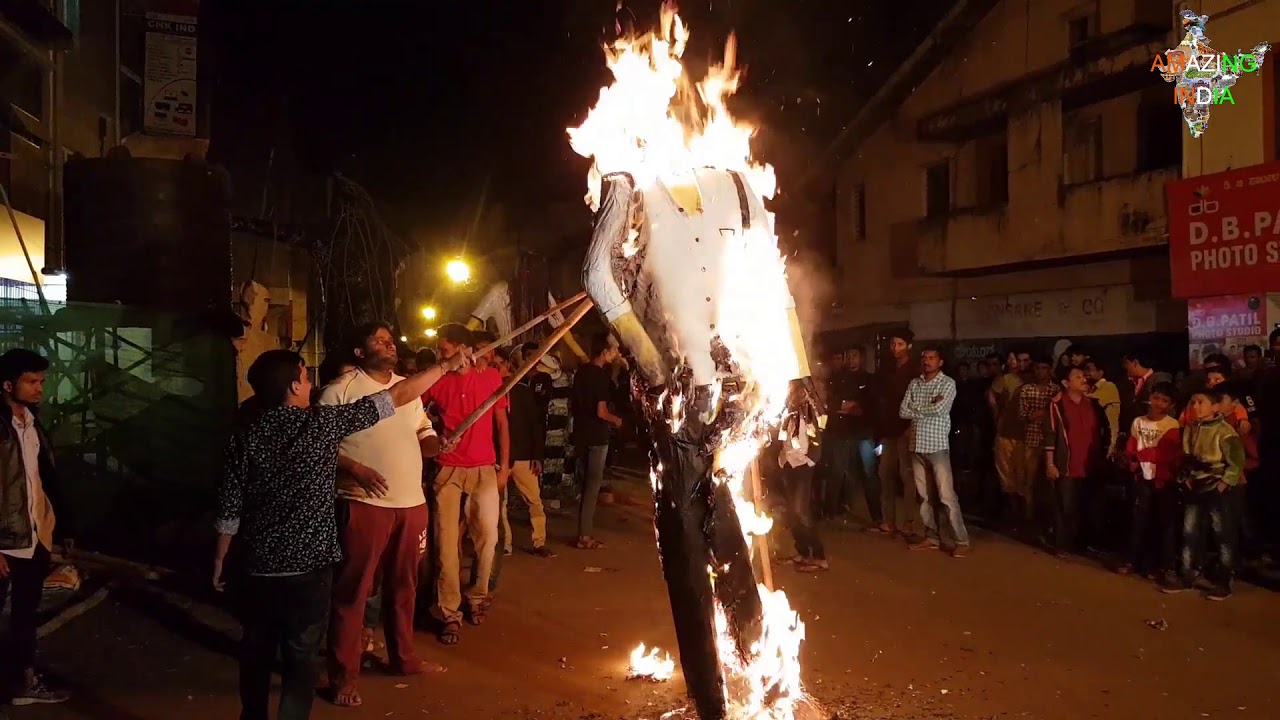 Burning "old man New year 2019 celebration belgaum - YouTube