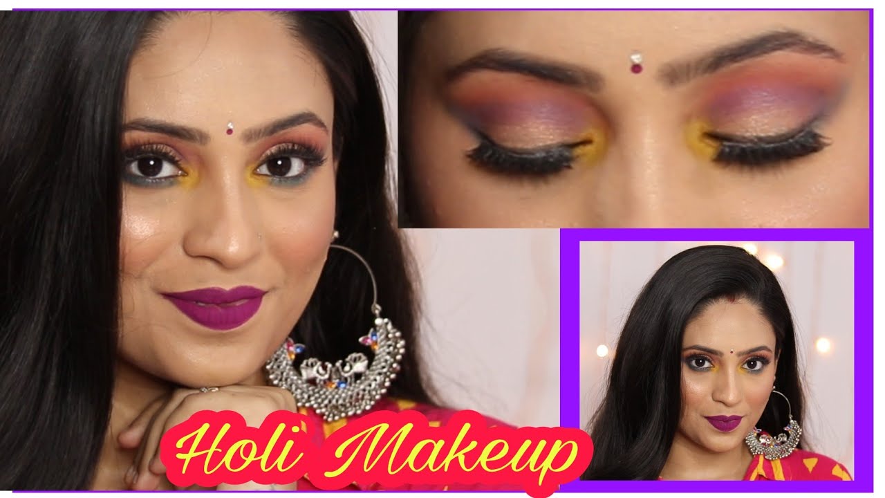 Indian festival Easy n simple holi makeup for summer STEP BY STEP ...