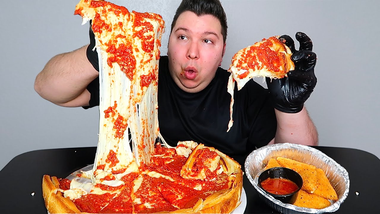 World's Cheesiest Pizza • Chicago Deep Stuffed • MUKBANG - YouTube