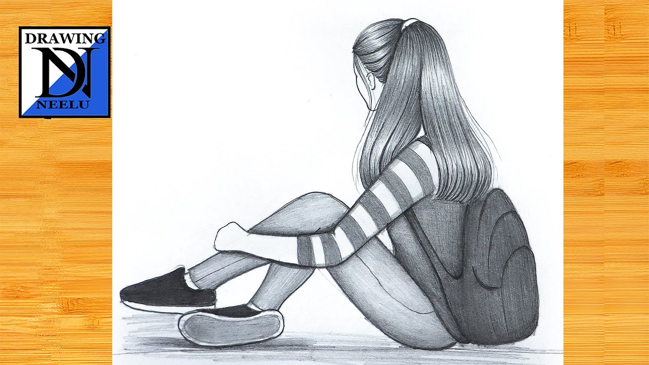 How to draw a easy sitting Girl || Pencil sketch for beginner || Girl ...