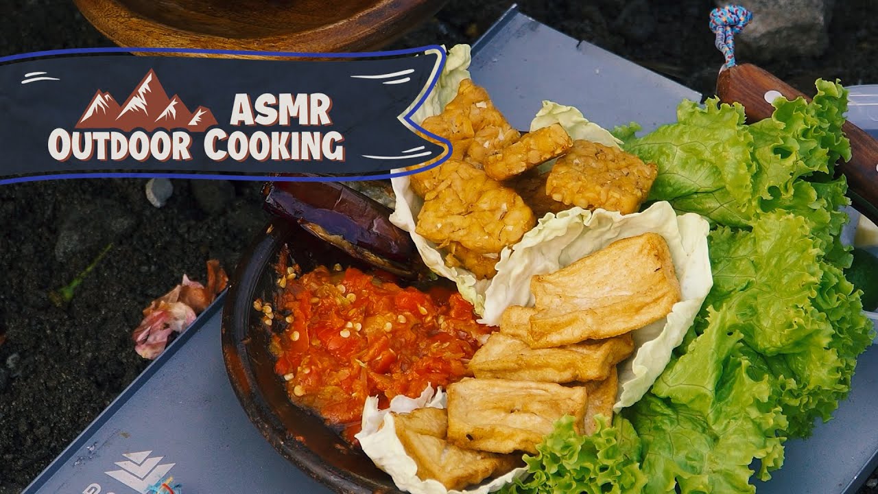 ASMR Outdoor Cooking - Tofu & Tempeh Penyet with Fresh Vegetables ...